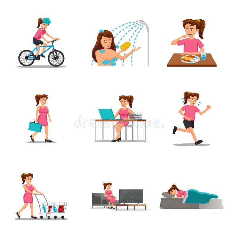 Flat Design of Cartoon Character of Woman Take a Shower Stock Vector ...