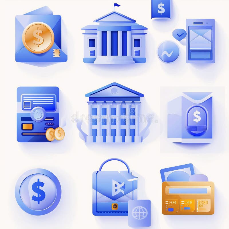 A Collection of Flat Design Icons Representing Banking and Finance ...