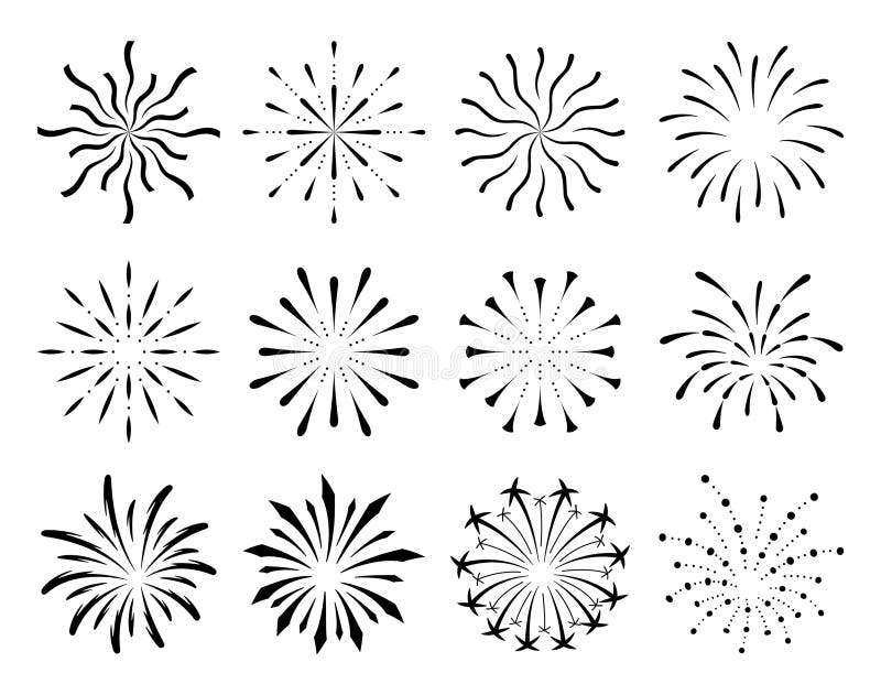 Collection of Flat Fireworks. Festive Sparkles, Carnival Salutes ...