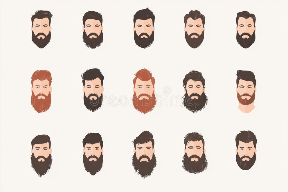 Variety of Flat Icons Showcasing Different Beard Styles Organized in a ...