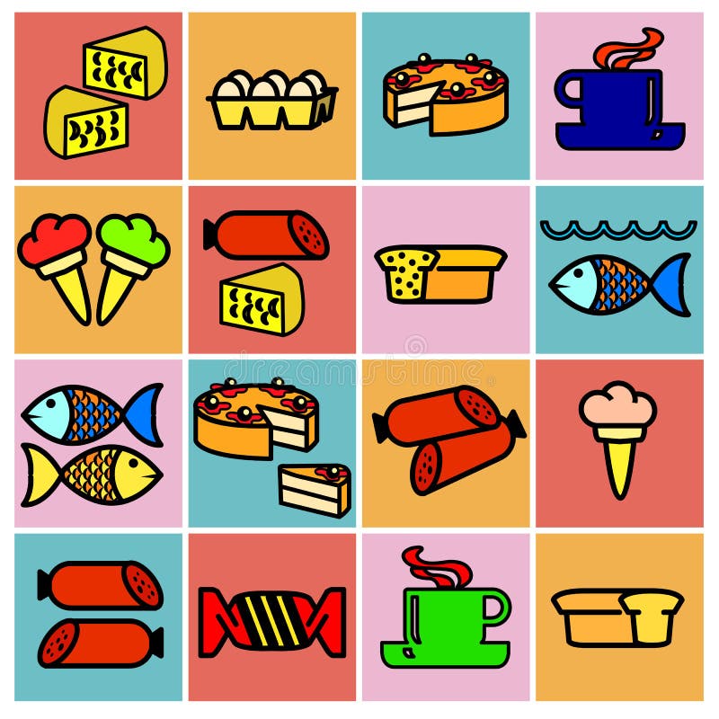Collection Flat Icons. Food Symbols Stock Vector - Illustration of ...