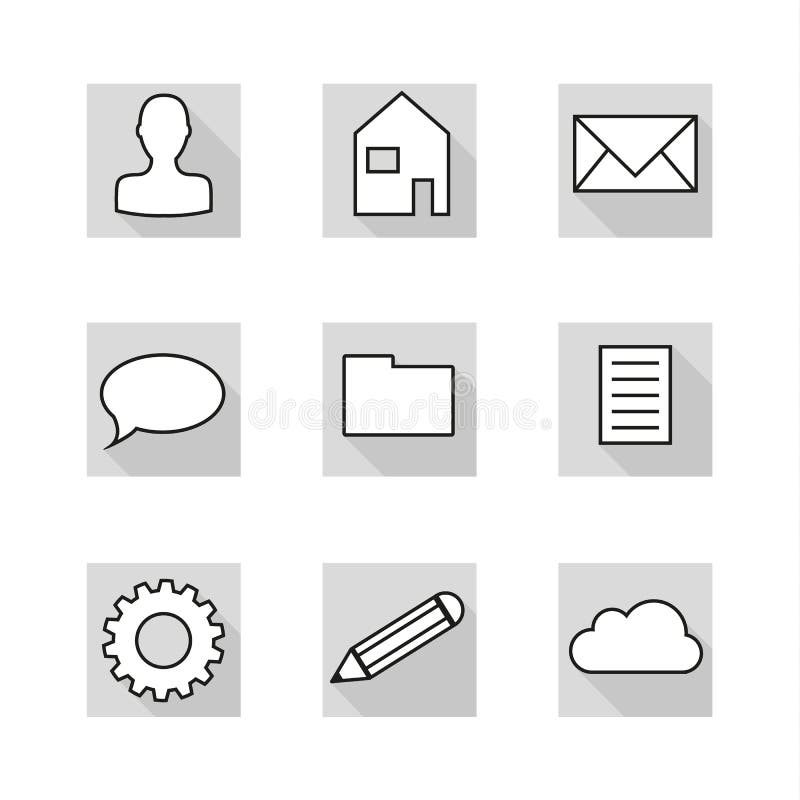 Collection of 9 Flat Icons in Neutral Colors of Greyscale Stock Vector ...