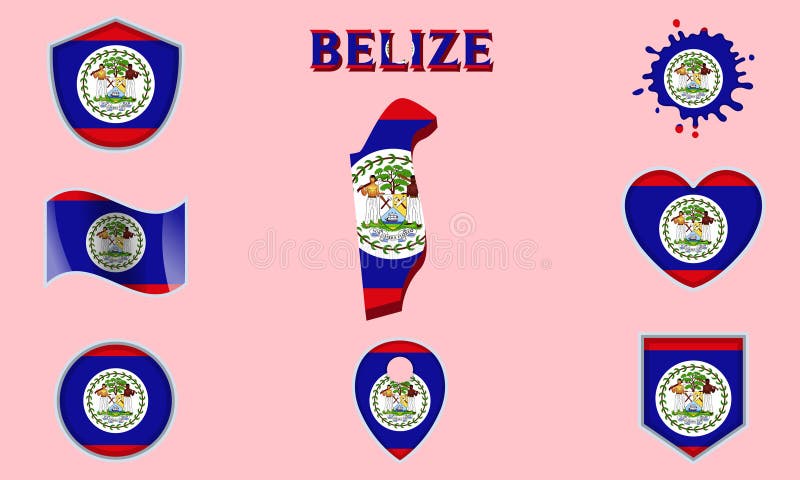 Collection of Flat National Flags of Belize with Map Stock Vector ...