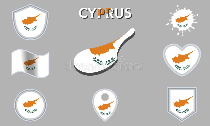 Collection of Flat National Flags of Cyprus with Map Stock Vector ...