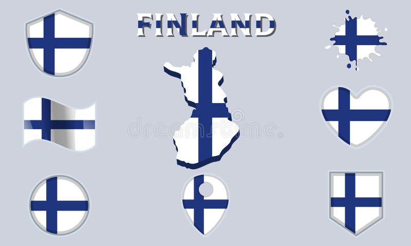 Collection of Flat National Flags of Finland with Map Stock Vector ...