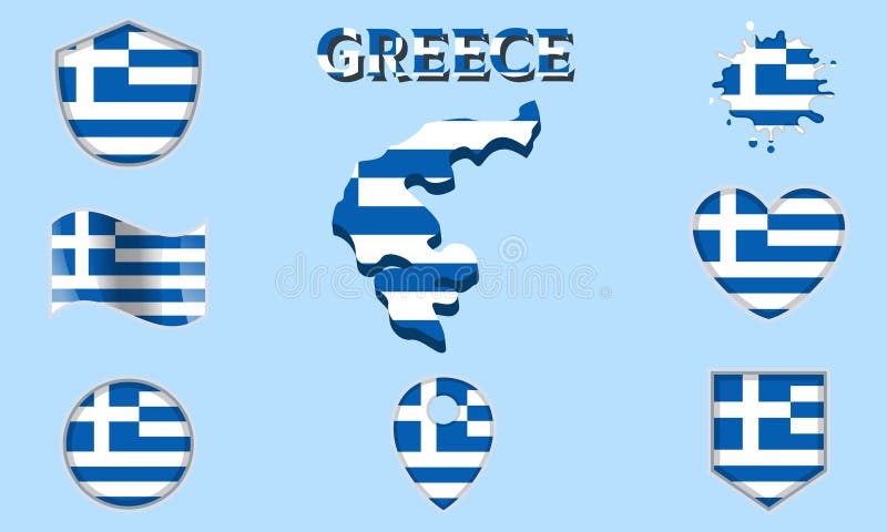Collection of Flat National Flags of Greece with Map Stock Vector ...