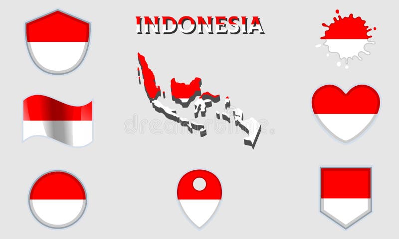 Collection of Flat National Flags of Indonesia with Map Stock Vector ...