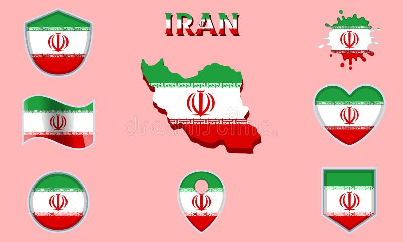 Collection of Flat National Flags of Iran with Map Stock Vector ...