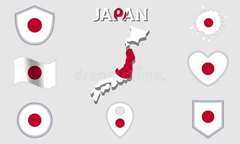 Collection of Flat National Flags of Japan with Map Stock Vector ...