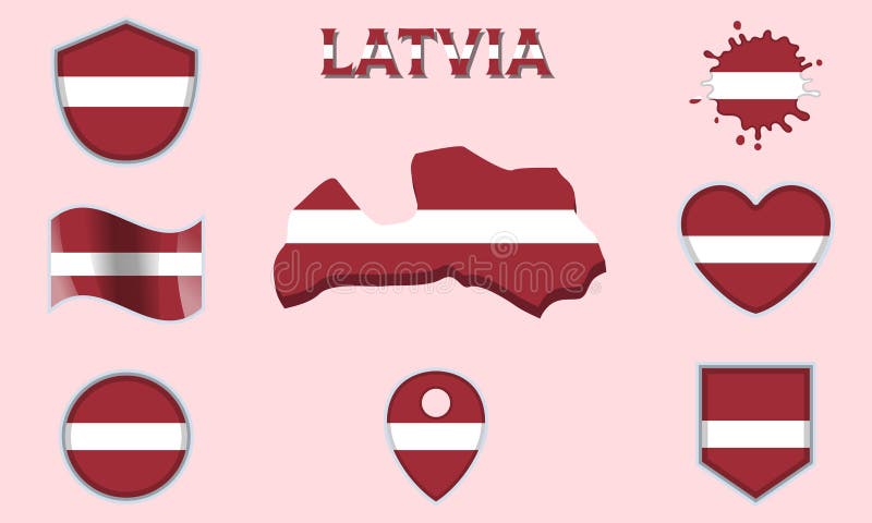 Collection of Flat National Flags of Latvia with Map Stock Vector ...