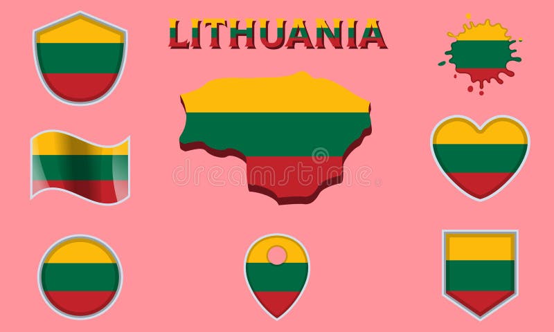 Collection of Flat National Flags of Lithuania with Map Stock Vector ...