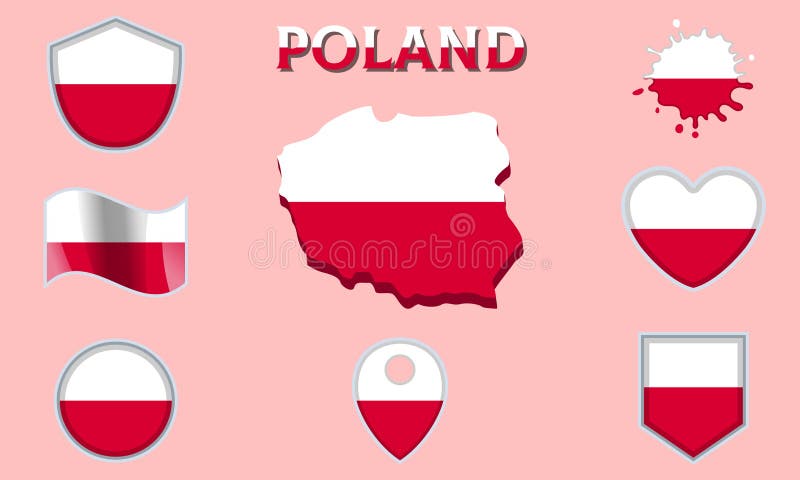 Collection of Flat National Flags of Poland with Map Stock Vector ...