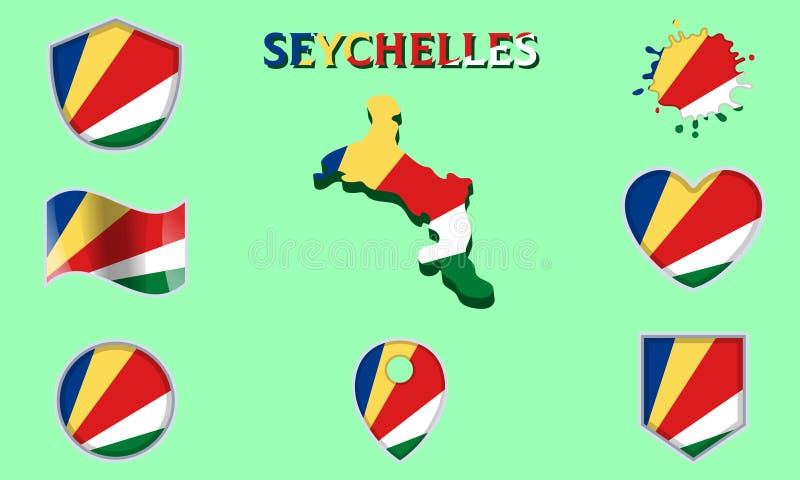 Collection of Flat National Flags of Seychelles with Map Stock Vector ...