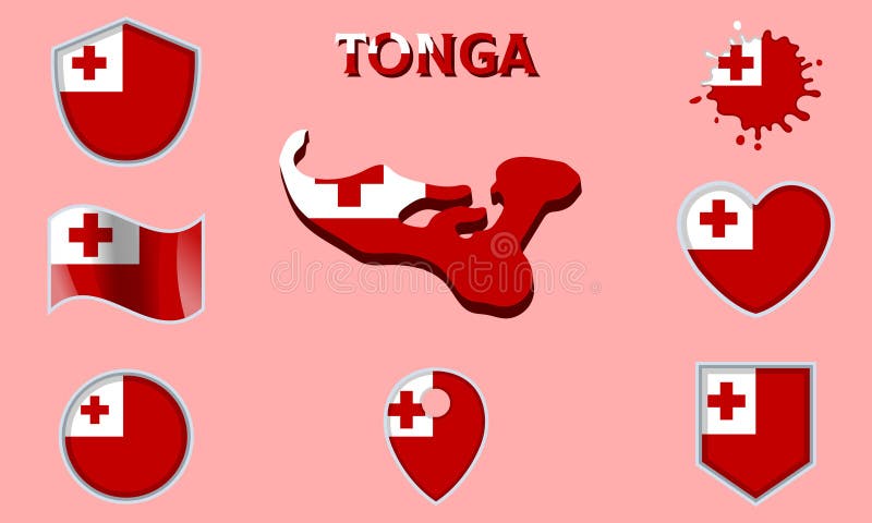 Collection of Flat National Flags of Tonga with Map Stock Vector ...