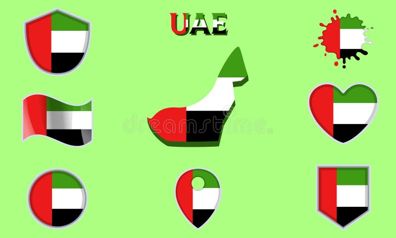 Collection of Flat National Flags of UAE with Map Stock Vector ...
