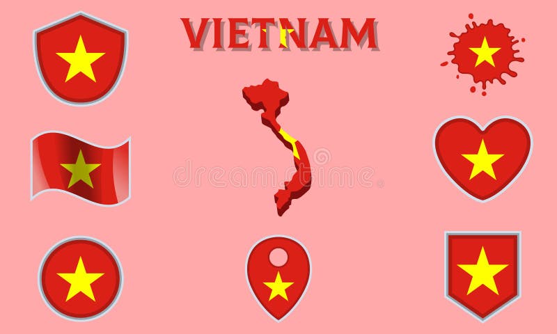 Collection of Flat National Flags of Vietnam with Map Stock Vector ...
