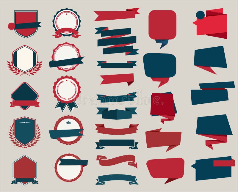 Collection of Flat Shields Badges and Labels Blue and Red Retro Style ...