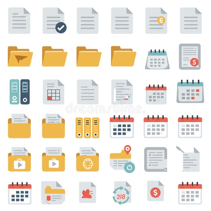 A Collection of Flat-style Computer Icons. Features Include Documents ...