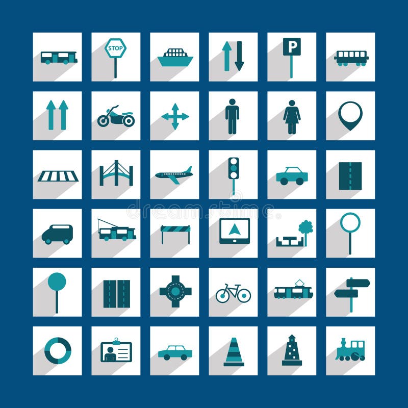 Collection of Flat Transport Sign. Stock Vector - Illustration of ...