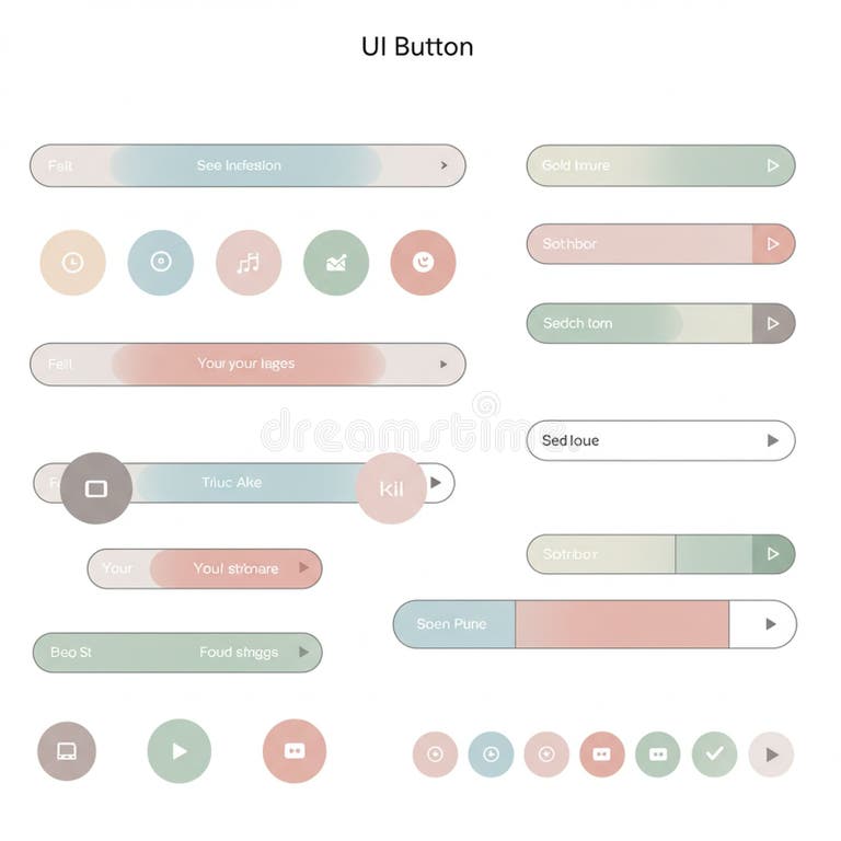 A Collection of Flat UI Buttons in Pastel Colors—peach, Mint, and Light Blue. Button Shapes ...