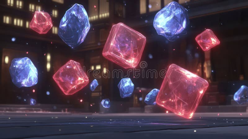 A Collection of Floating, Glowing Crystals in a Mystical Environment ...