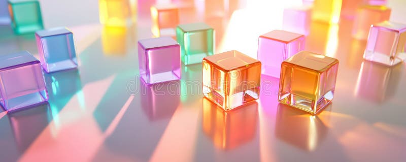 A Collection of Floating Multi-colored Cubes, Casting Faint Shadows ...