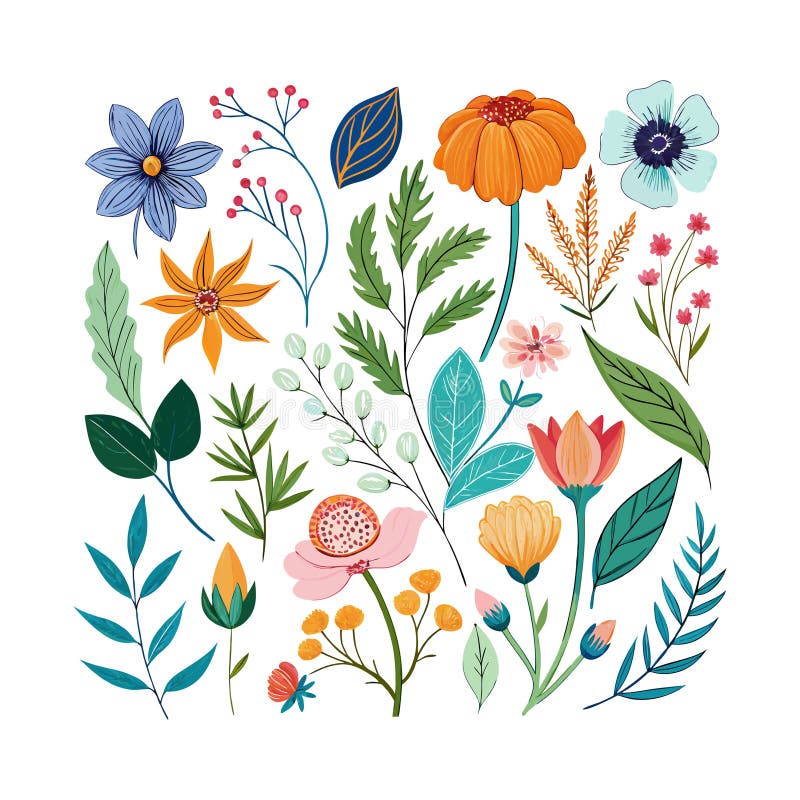 Collection of Floral and Botanical Vectors Stock Vector - Illustration ...