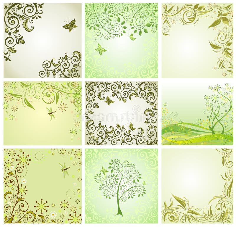Collection of Floral Decorative Cards Stock Vector - Illustration of ...