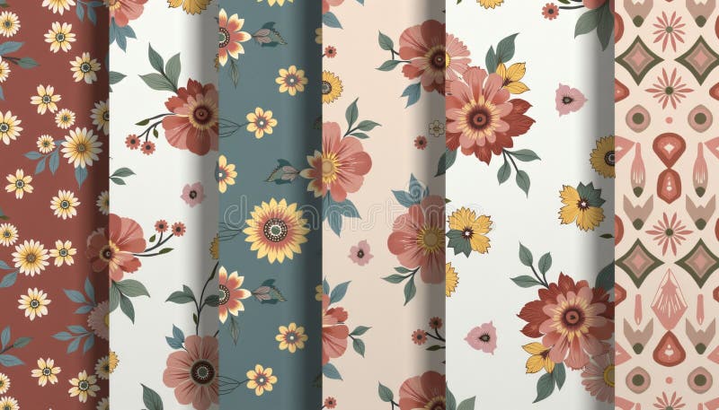 Collection of Floral and Geometric Patterned Wallpaper Samples. Stock Image - Image of seamless ...