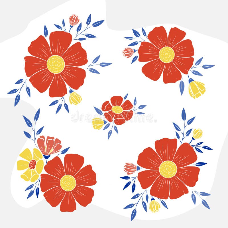 Collection of Flower Sketch Graphic Elements Color Stock Illustration ...