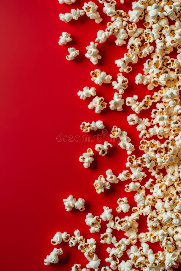 Popcorn Scattered on a Vibrant Red Surface Creating a Playful and ...