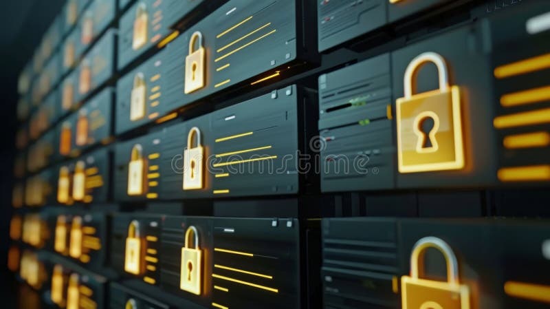 Rows of Folders with Locks for Secured Data Storage Stock Illustration ...