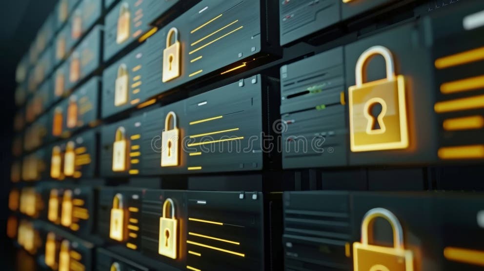 Rows of Folders with Locks for Secured Data Storage Stock Illustration ...