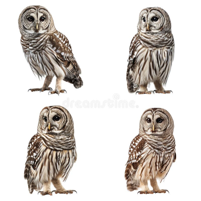 A Collection of Four Barred Owls in Different Poses Stock Illustration ...