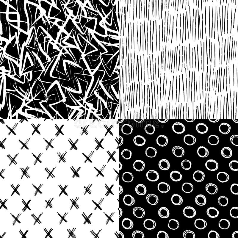 Set of the Four Seamless Patterns with Abstract Ink Hand Drawn E Stock ...