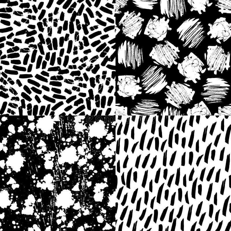 Set of the Four Seamless Patterns with Abstract Ink Hand Drawn E Stock ...