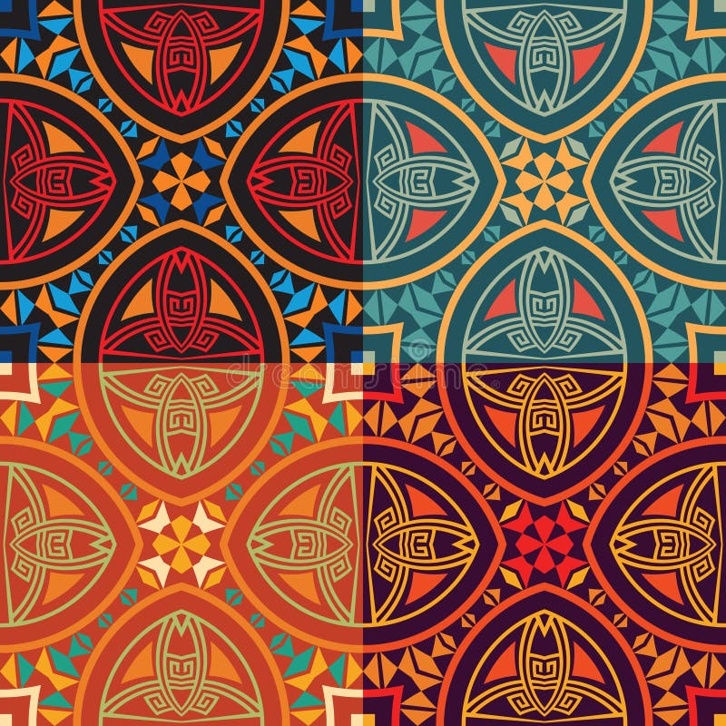 Collection of Four Colorful Tribal Ethnic Seamless Patterns Stock ...