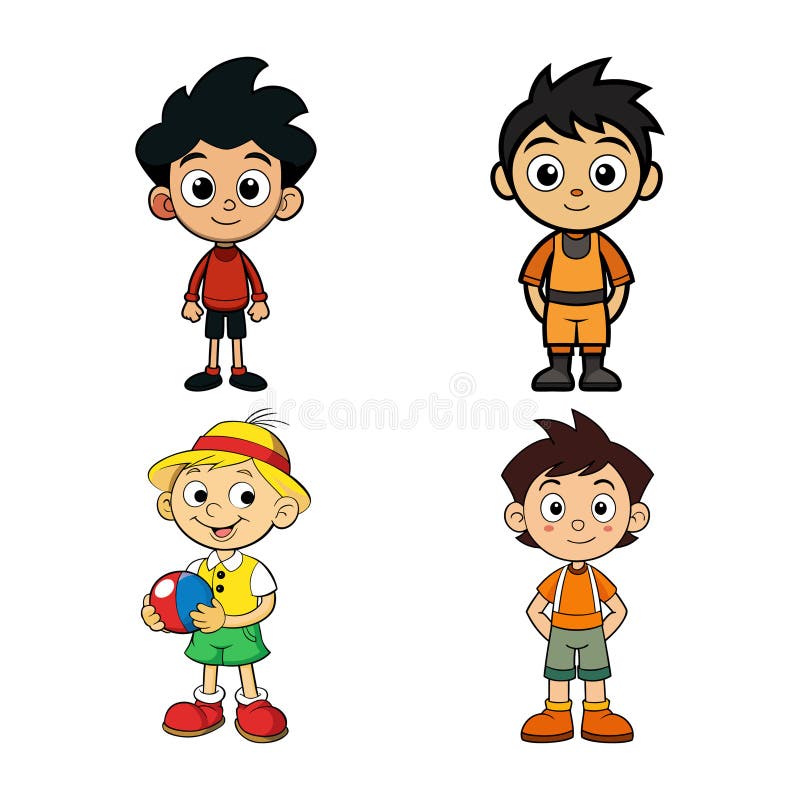 Cute Cartoon Boy Characters in Different Outfits Collection Stock ...