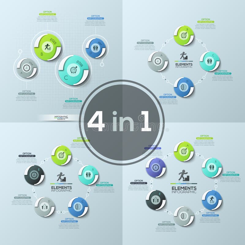 Collection of Four Diagrams with 4, 5 and 6 Circular Multicolored ...
