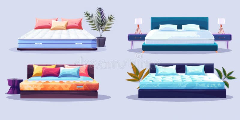 A Collection of Four Different Beds, Including a Single Bed, Double Bed ...