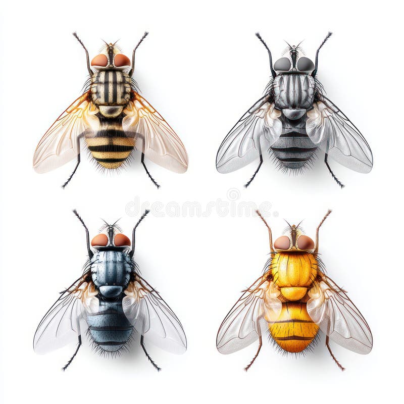 A Collection of Four Different-colored Flies, Showcasing Diverse ...