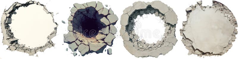 Collection of Four Different Round Smashed Concrete Wall Textures with ...