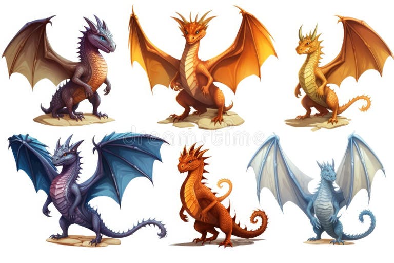 A Collection of Four Different Types of Dragons. Perfect for Fantasy ...