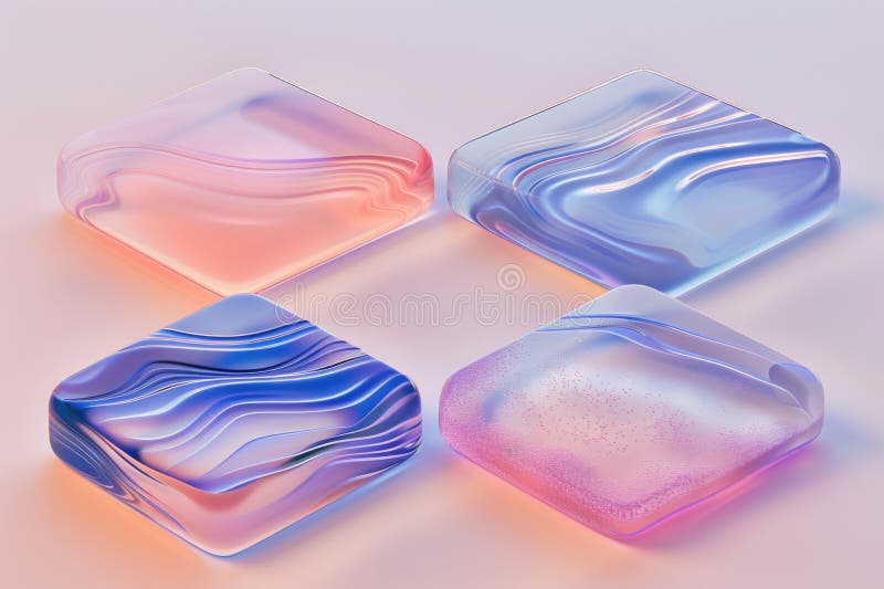 A Collection of Four Differently Colored Glass Blocks Stock ...