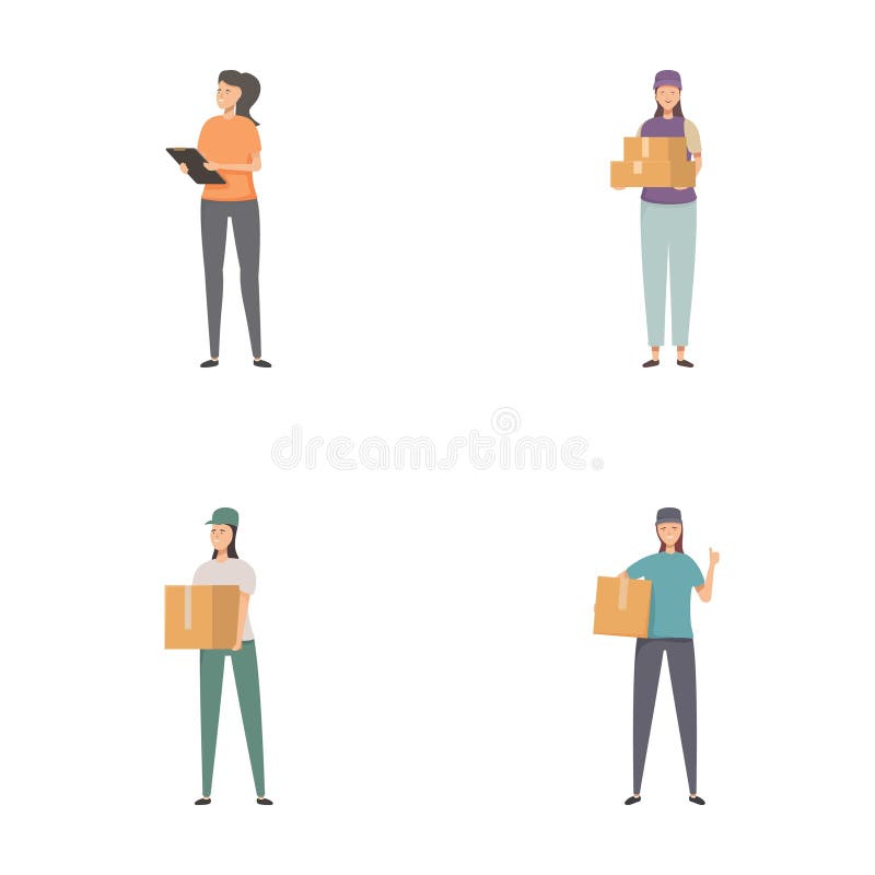 Set of Delivery Workers Holding Parcels Stock Vector - Illustration of ...