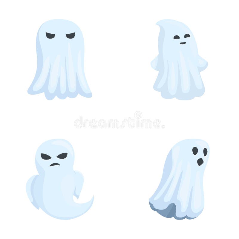 Collection of Four Friendly Ghost Illustrations, Each with a Unique ...