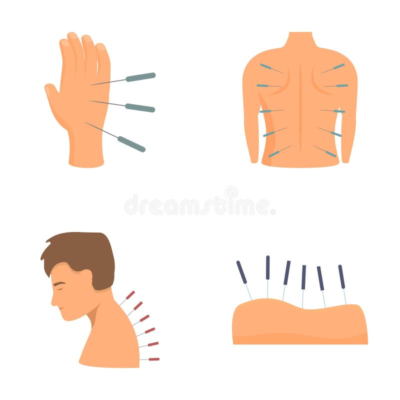 Collection Of Four Illustrations Showing Acupuncture Points On The Human Body Stock Vector