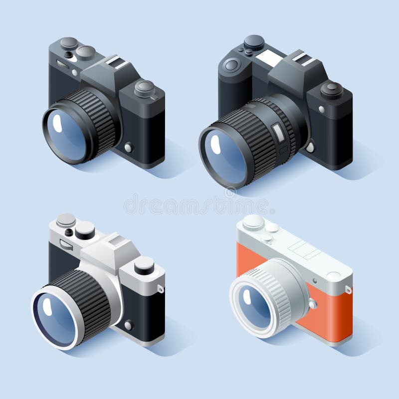 A Collection of Four Isometric Camera Illustrations in Modern and ...
