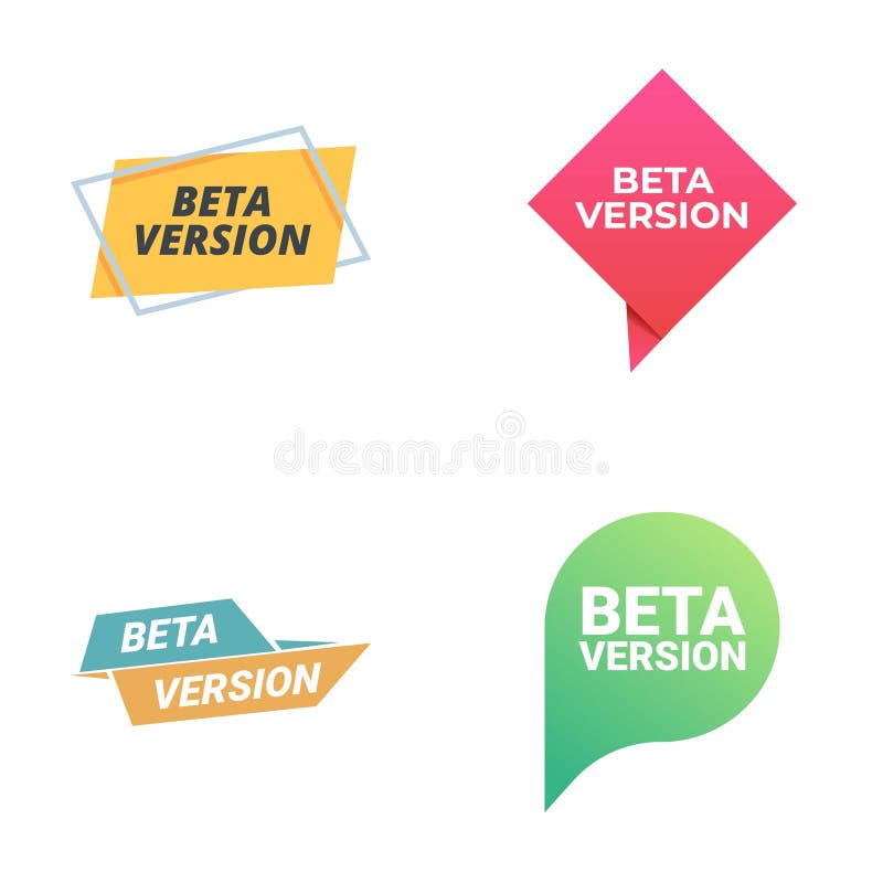 Collection of Four Modern Beta Version Stickers in Various Shapes and ...