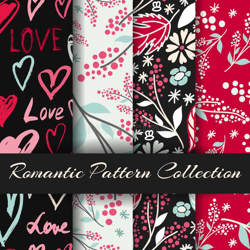 Collection of Four Romantic Patterns Stock Vector - Illustration of ...